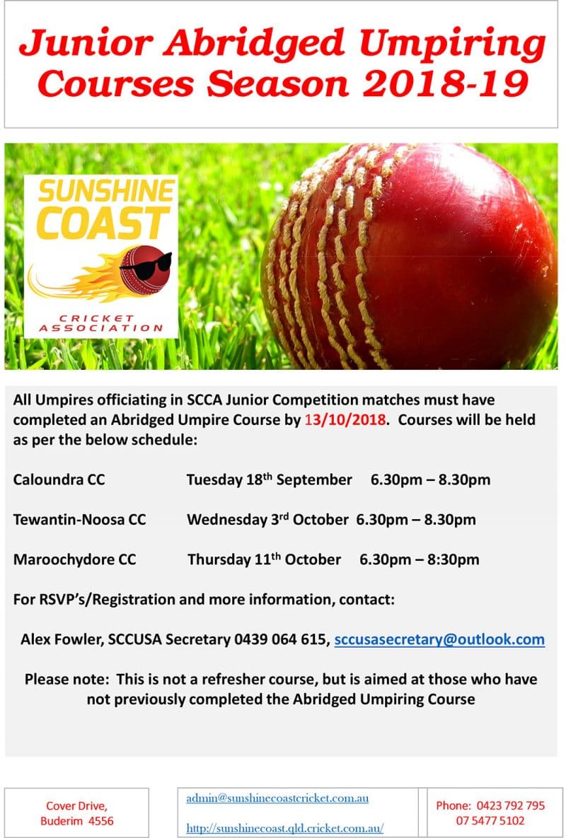 Junior Abridged Umpiring Courses 2018/19 - Coolum Cricket Club